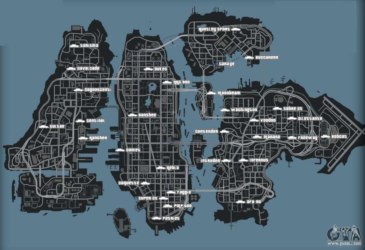 Map Of Cars In GTA 4 All Cars On A Map